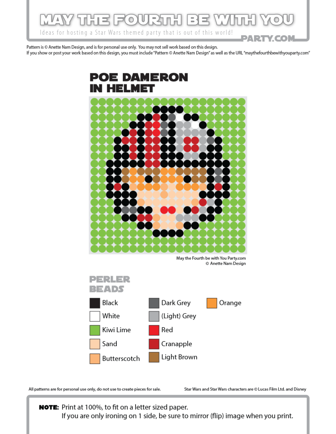 Poe Dameron (X-Wing Pilot) Perler Pixel Pattern | May the Fourth be with You Party