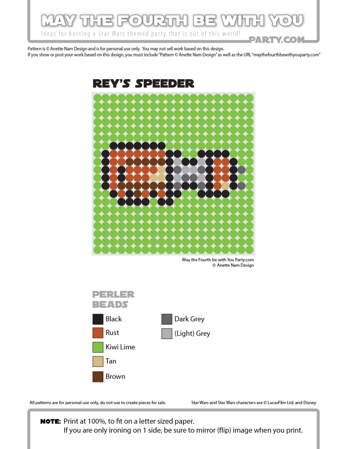 Rey’s Speeder Perler Pixel Pattern | May the Fourth be with You Party