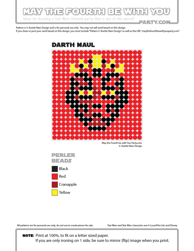 Darth Maul Perler Pixel Pattern | May the Fourth be with You Party